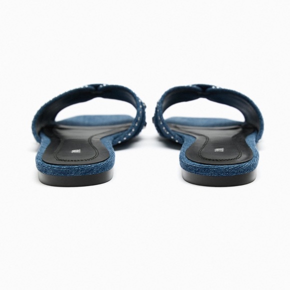 Zara | Shoes | Zara Studded Flat Denim Sandals Nwt | Poshmark